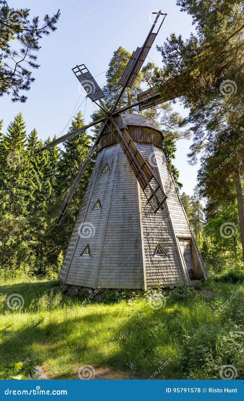 Ancient Wooden Windmill in Forest Stock Photo - Image of ancient ...