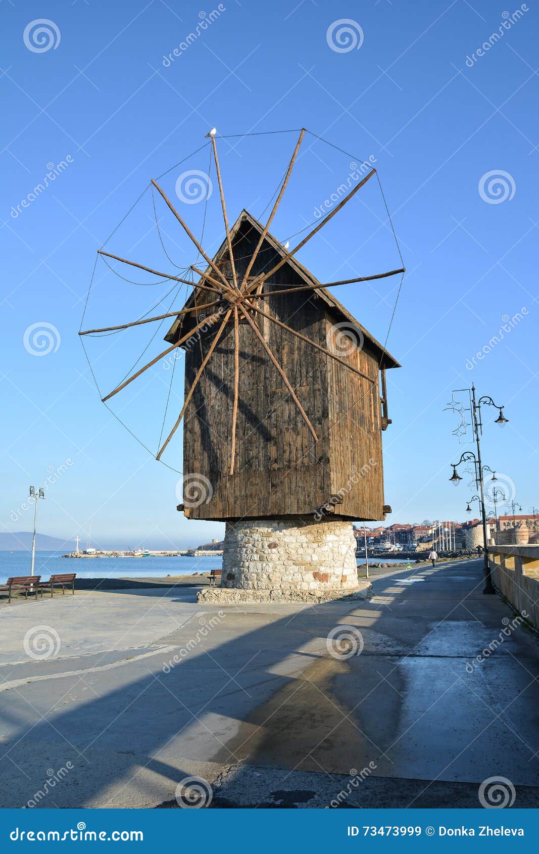 Ancient Wooden Windmill, Old Town Nessebar, Bulgaria Stock Image ...