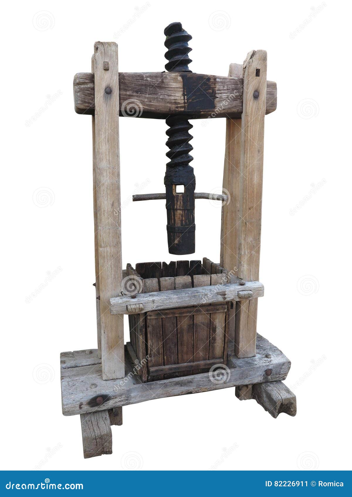 Ancient Wooden Wine Old Press Isolated on White Stock Image - Image of ...
