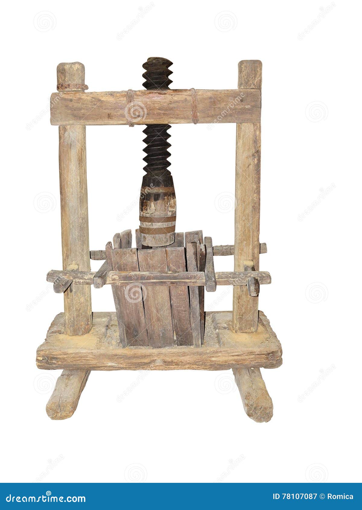 Ancient Wooden Wine Press Isolated on White Background Stock Image ...