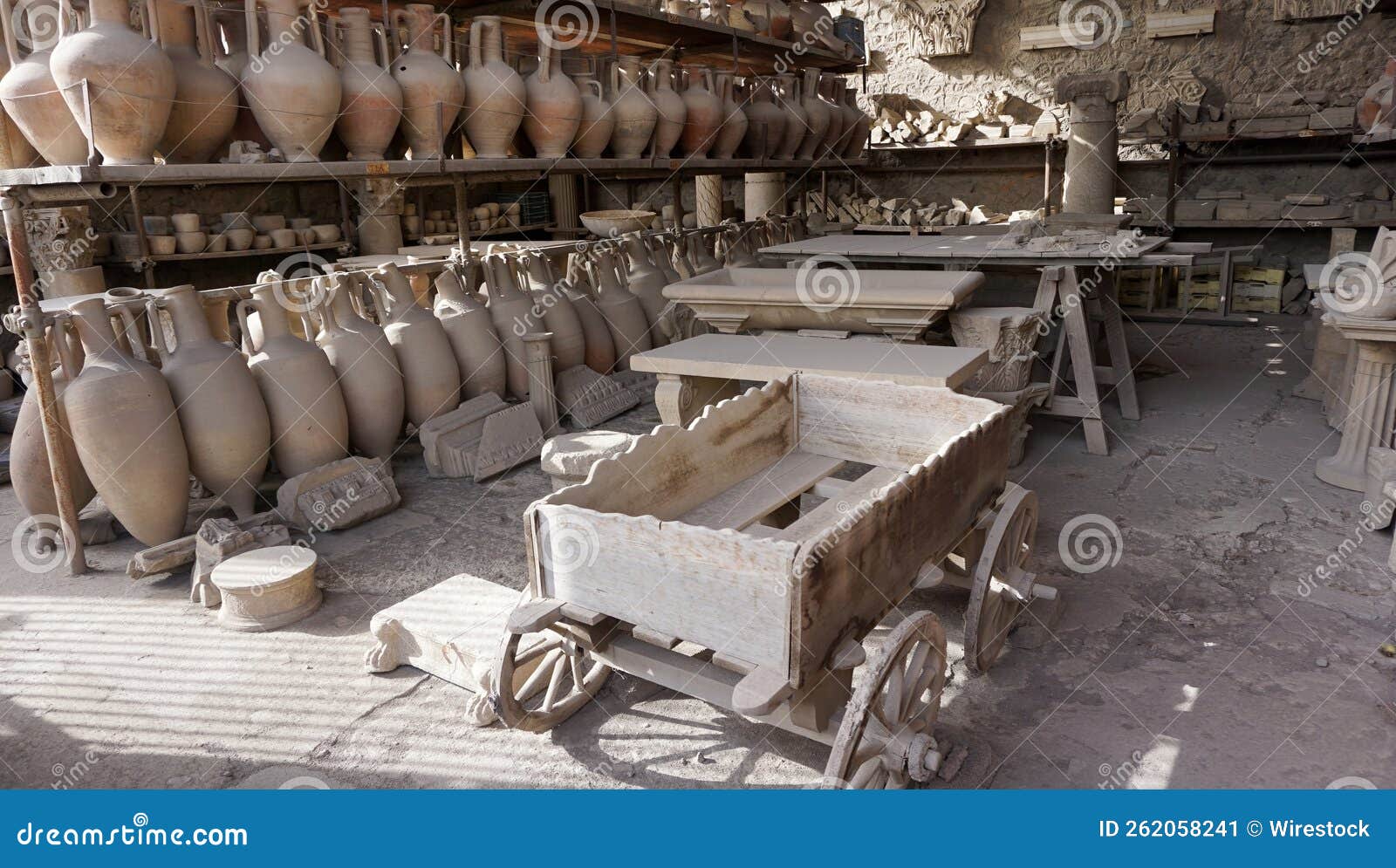 Ancient Workshop with Ruins of Statues and Columns Stock Image - Image ...