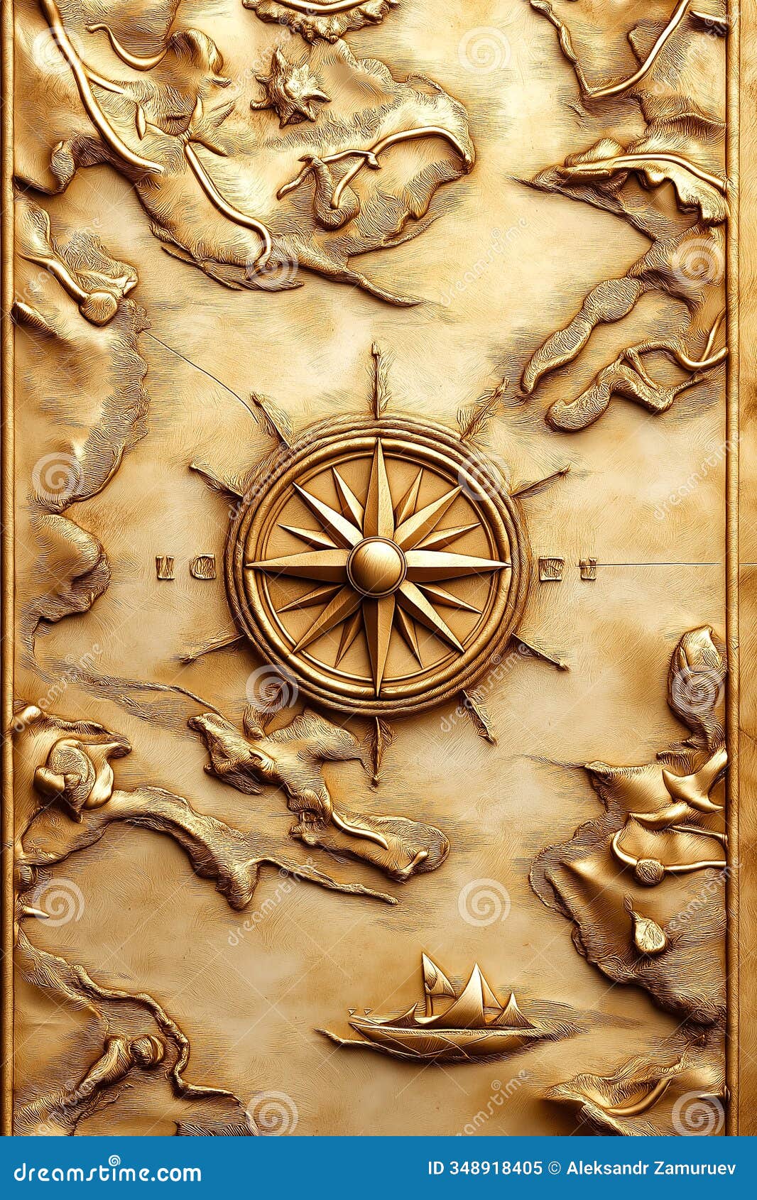 Ancient World Map Art Features Detailed Coastlines, Ships, and ...