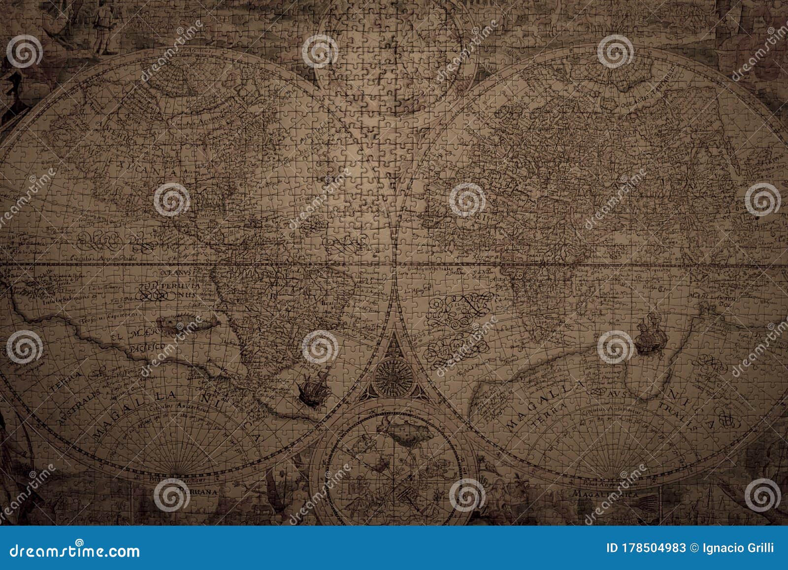 Ancient world map puzzle stock image. Image of abstract - 178504983