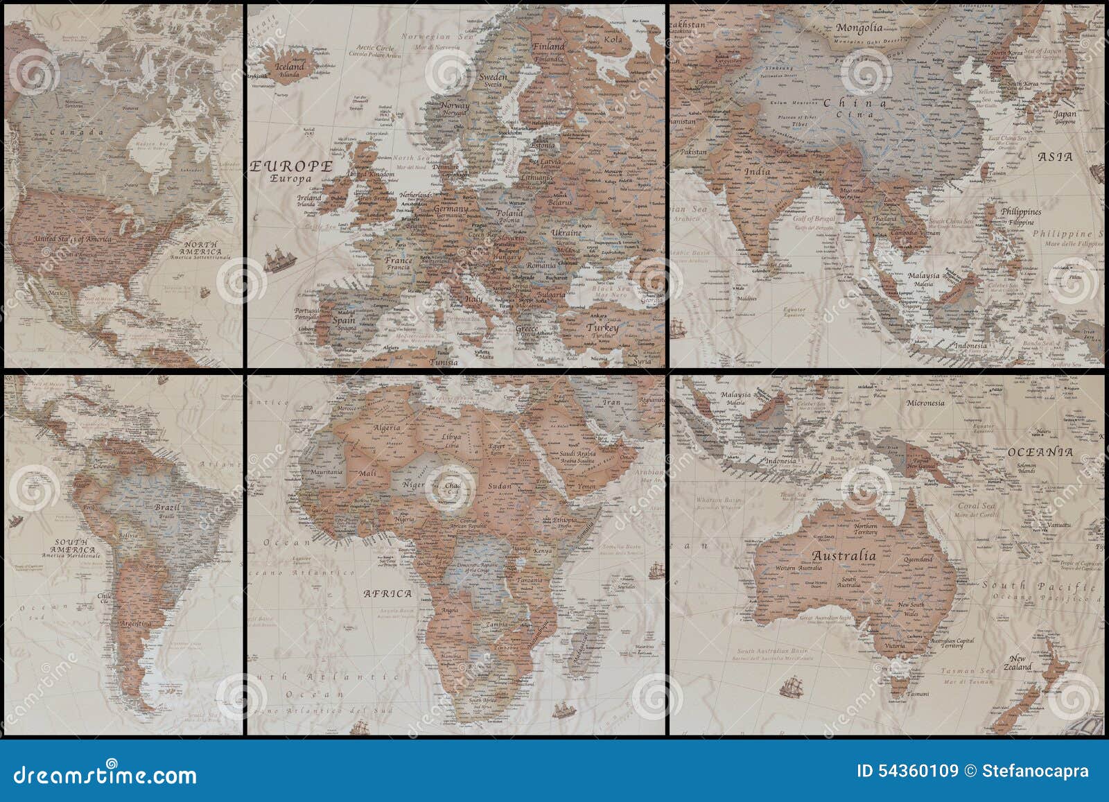 Ancient World Map S Collage Stock Image - Image of ancient, decorative ...