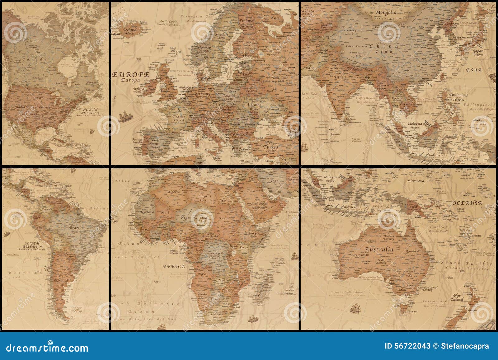 Ancient World Map S Collage Stock Image - Image of europe, background ...