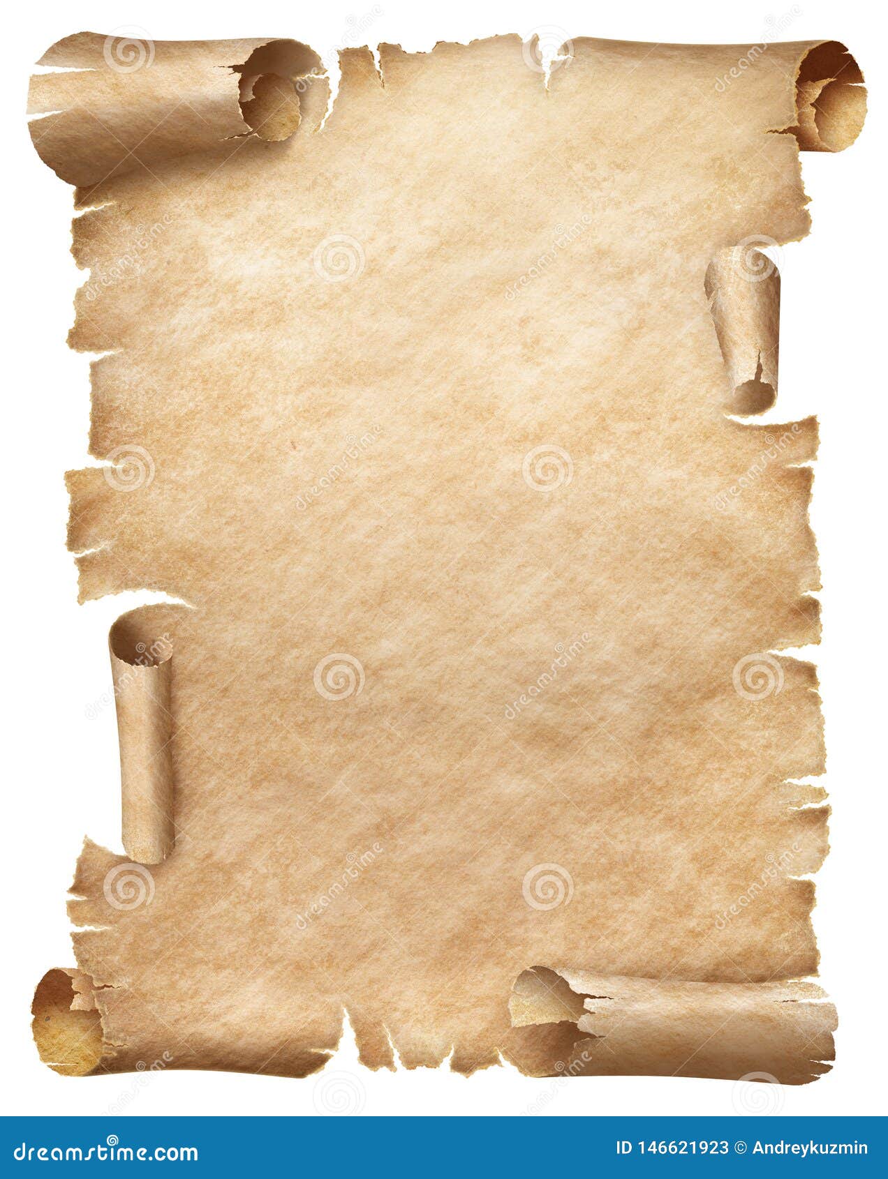 Ancient Papyrus or Parchment Isolated on White Stock Image - Image of ...