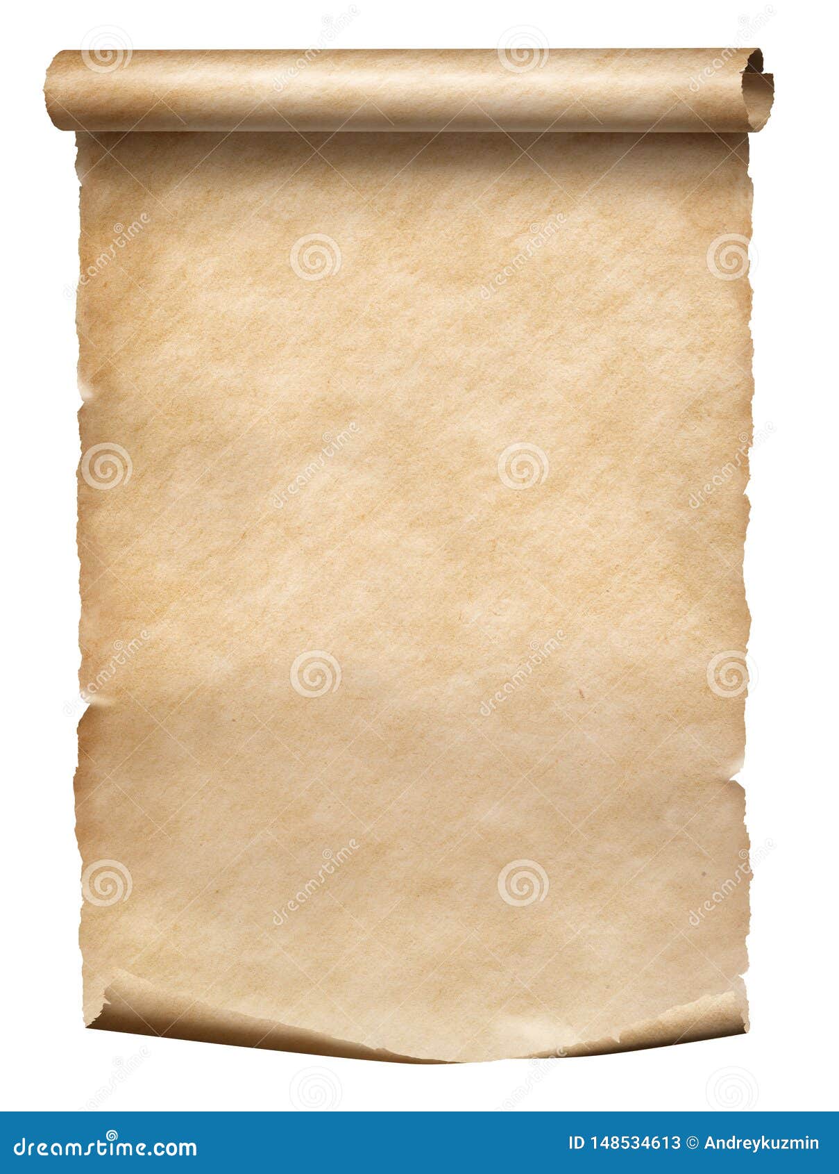 Old Parchment Scroll Isolated on White Stock Image - Image of torn ...