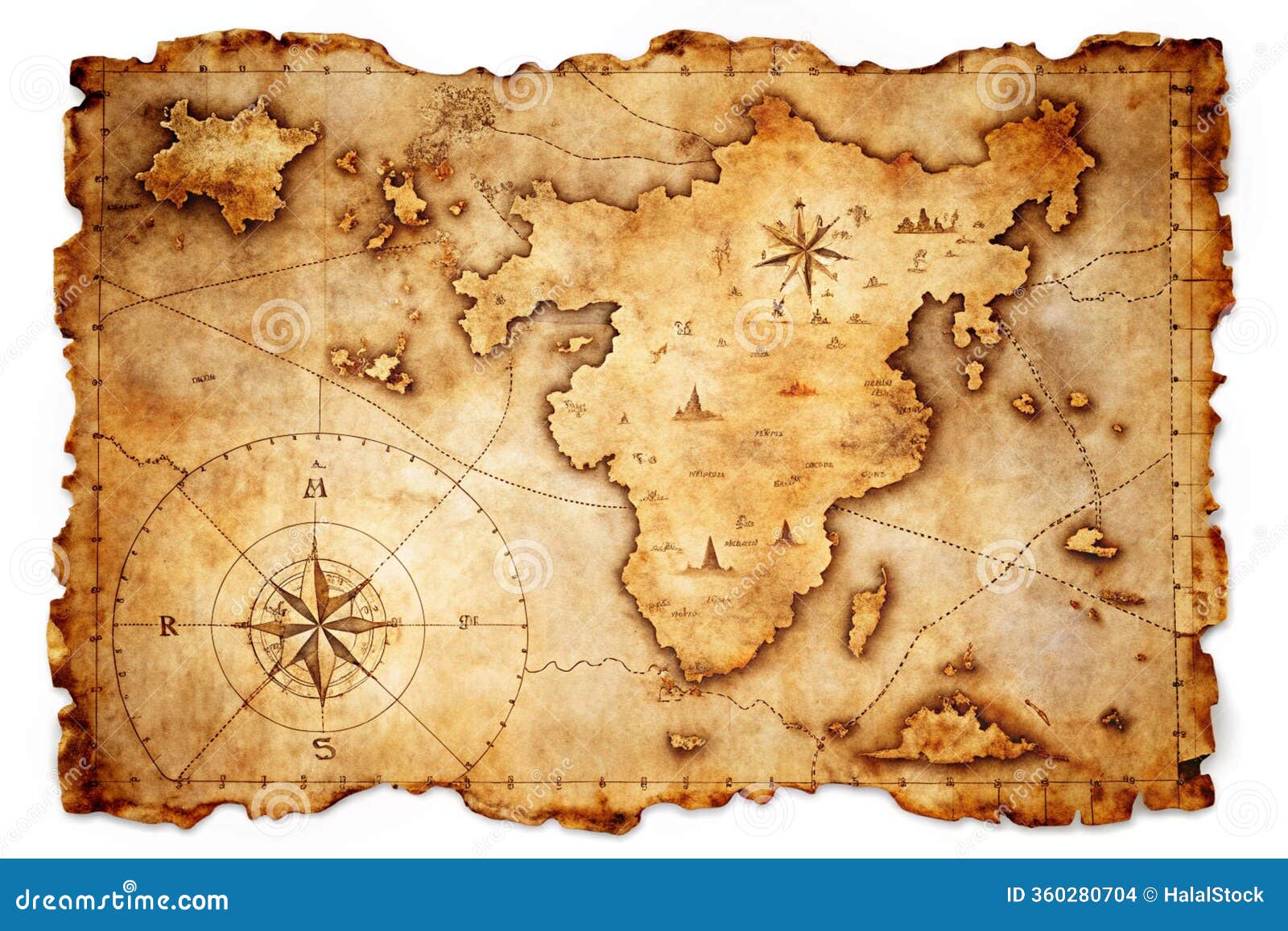 Ancient Worn Pirates Treasure Map Isolated On White Stock Photo ...