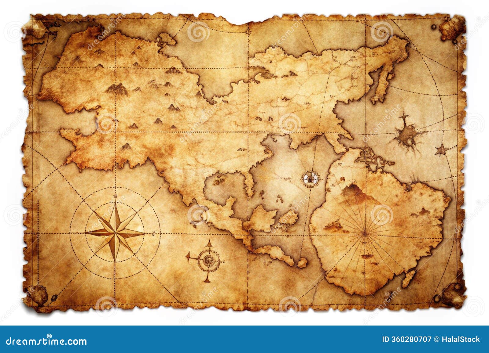 Ancient Worn Pirates Treasure Map Isolated On White Stock Photo ...
