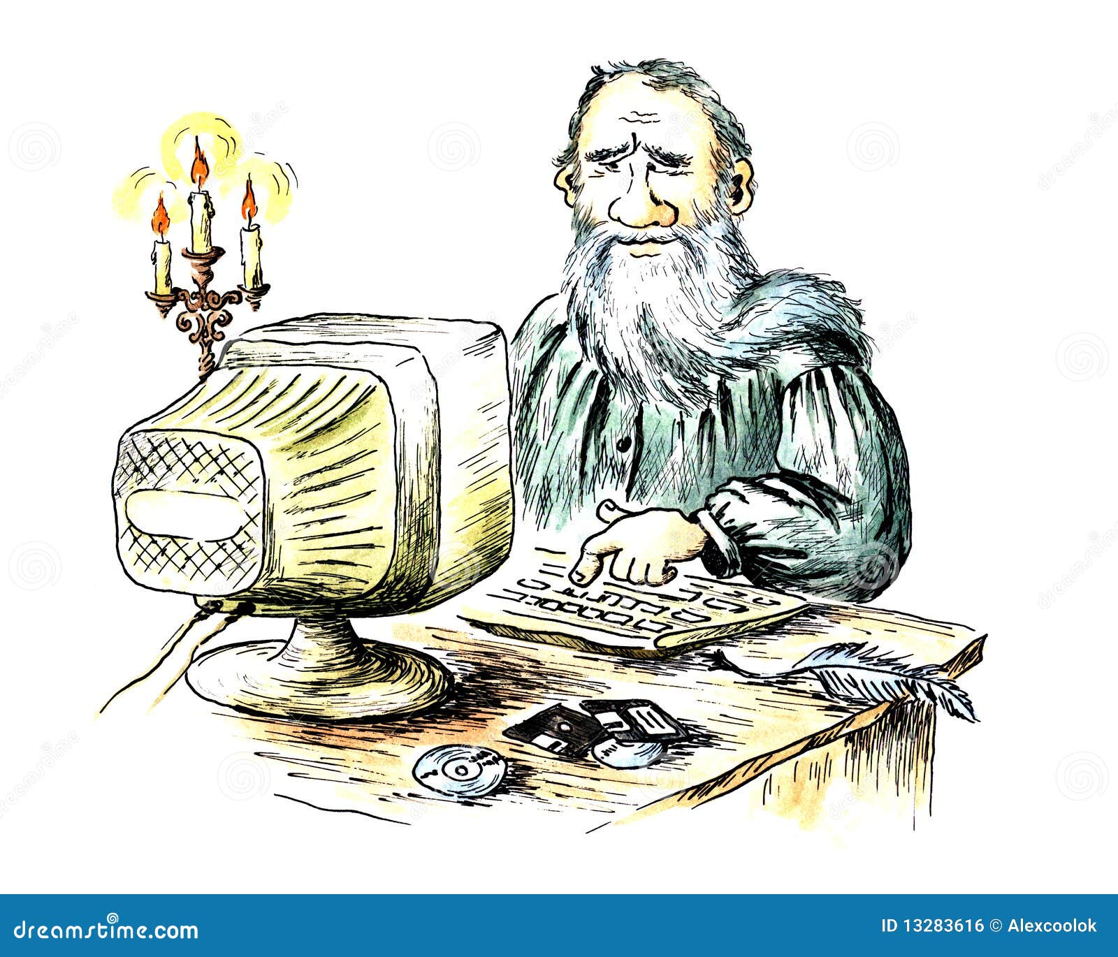 Ancient Writer Behind the Computer Stock Illustration - Illustration of ...