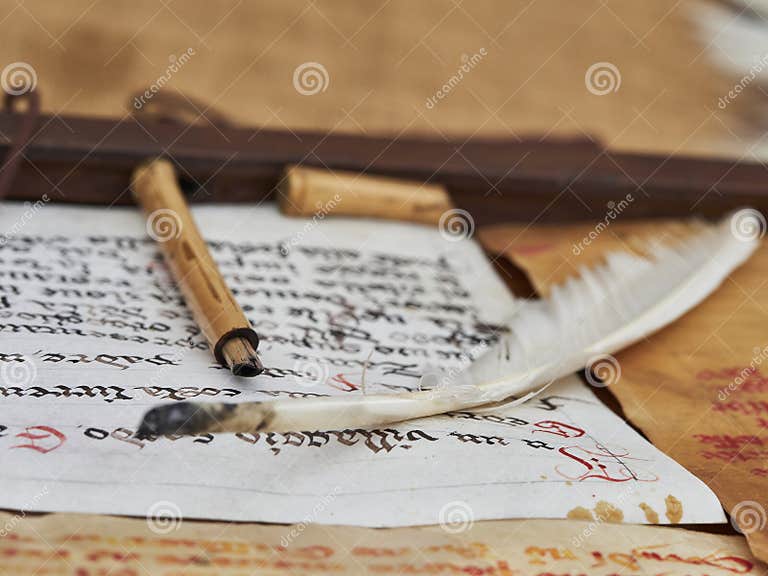An Ancient Written Scroll of Parchment Stock Image - Image of textured ...