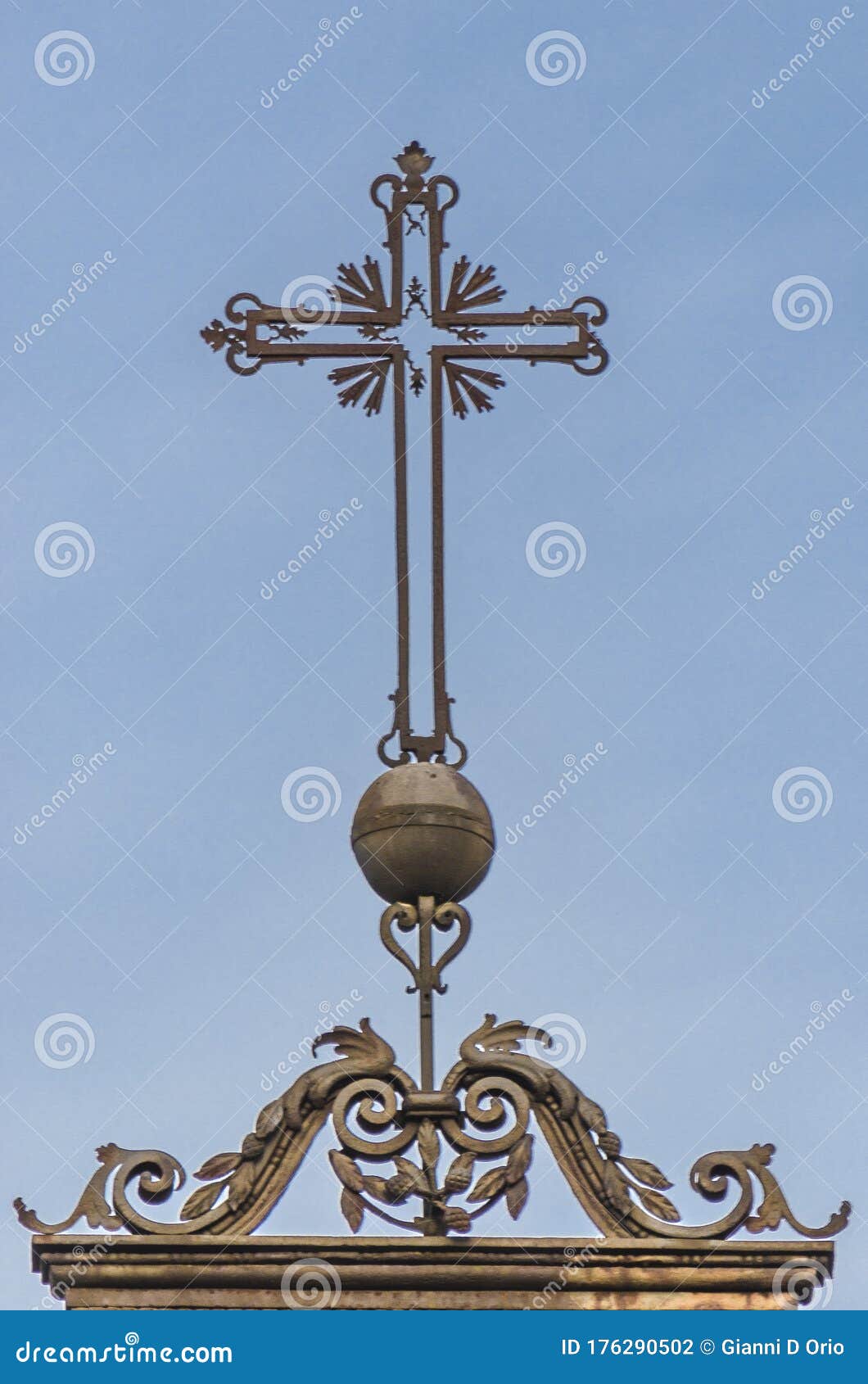 Ancient Wrought Iron Cross in the Foreground Stock Photo - Image of ...