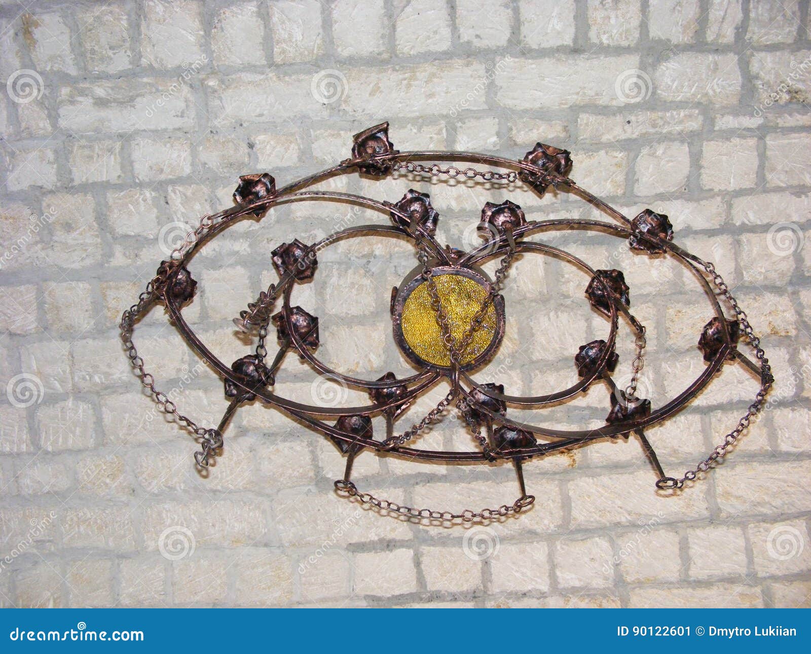 An Ancient Wrought-iron Lamp on the Stone Ceiling of an Ancient Castle ...