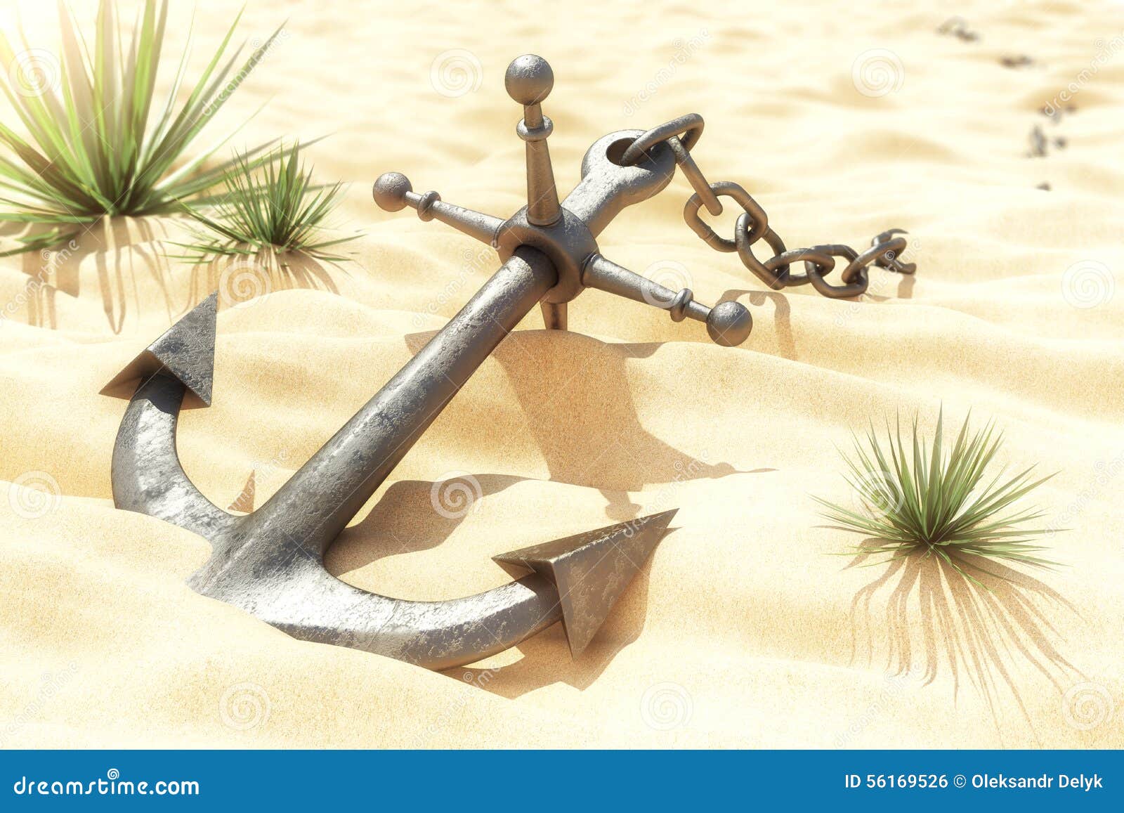 Ancla en la playa arenosa stock de ilustración. Ilustración de concepto ...