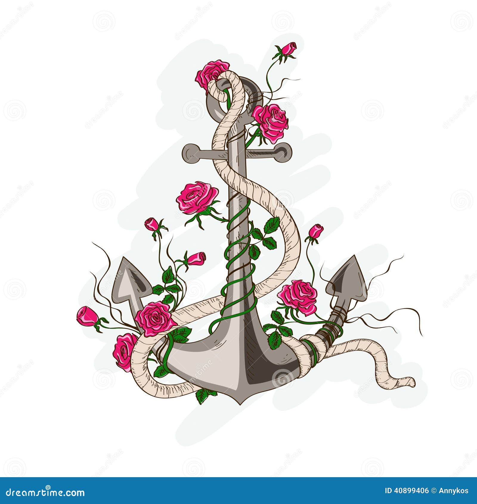 Ancla Entrelazada Con Las Flores Color De Rosa Ilustración del Vector ...