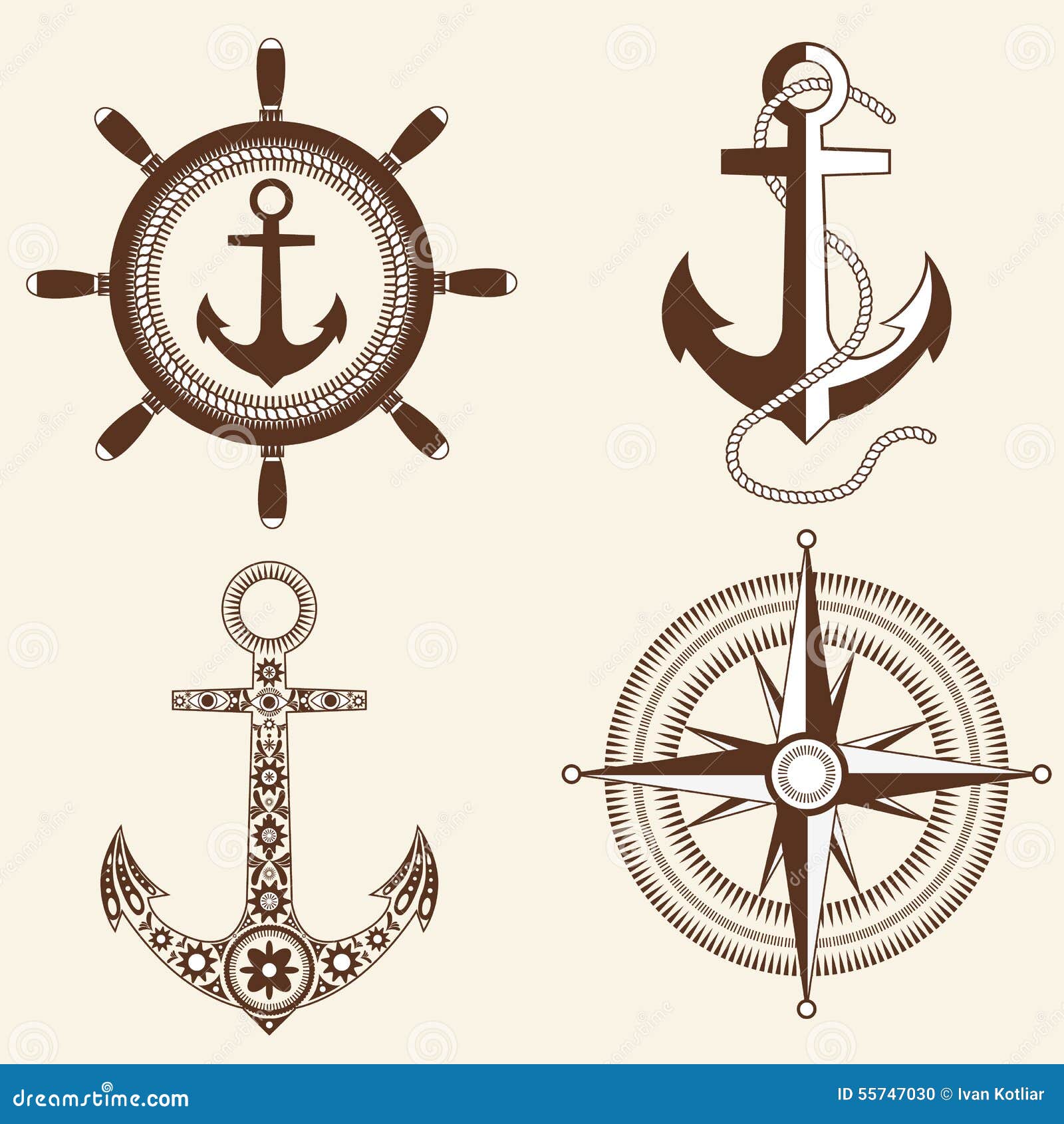 Ancla, timón, windrose ilustración del vector. Ilustración de vela ...