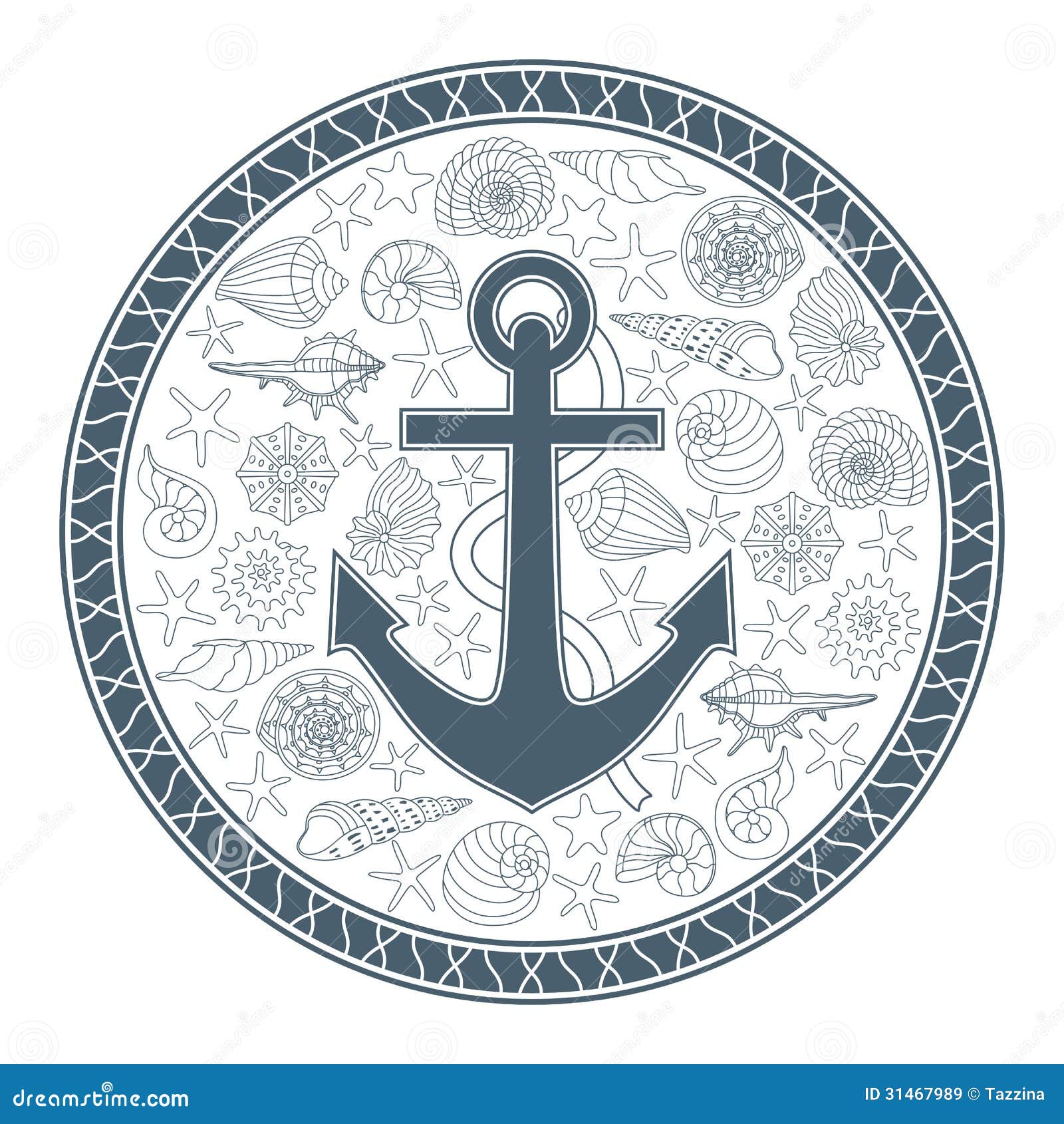 Ancla y conchas marinas ilustración del vector. Ilustración de estrella ...