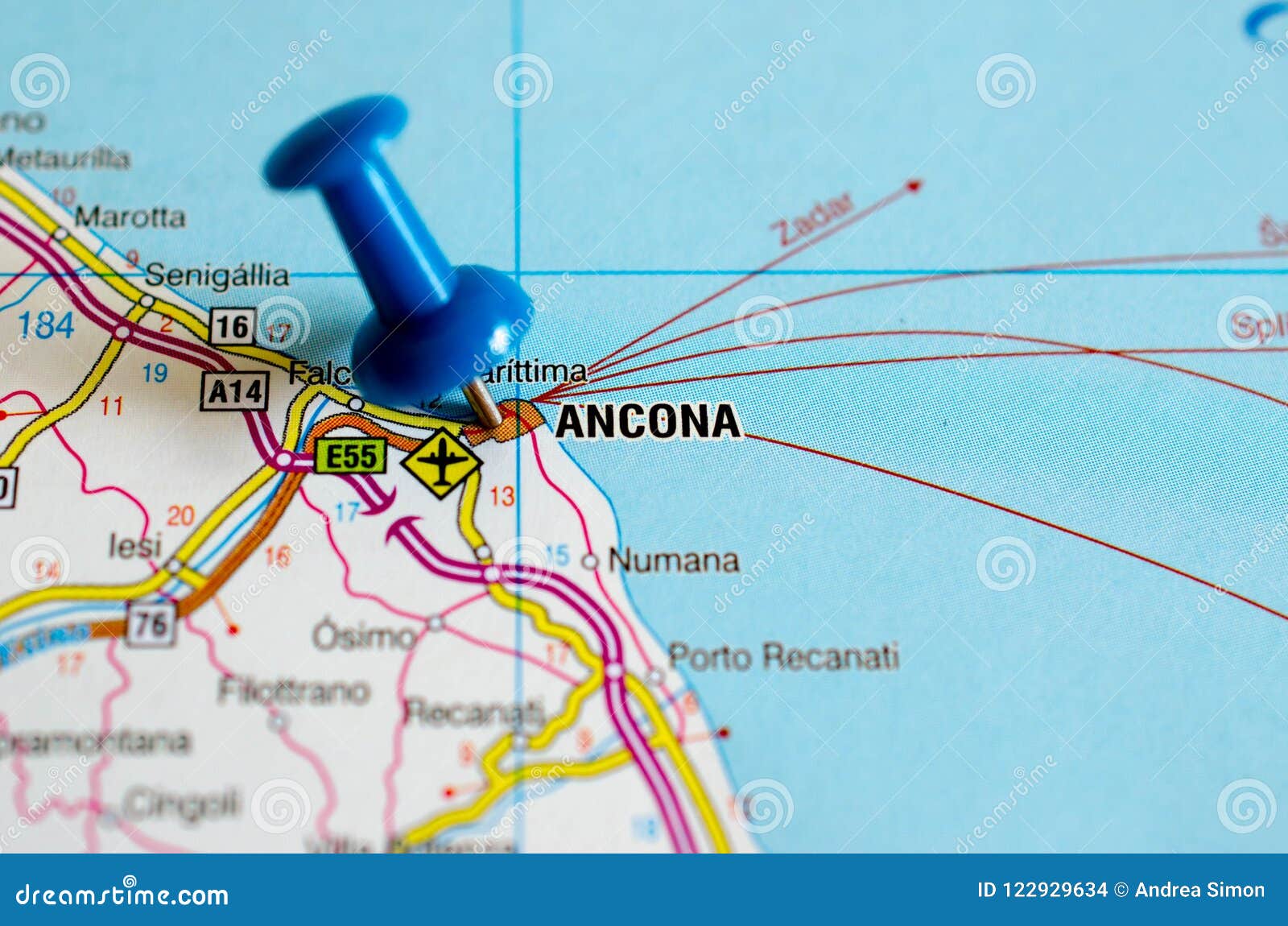 Ancona on map stock photo. Image of push, highway, page - 122929634