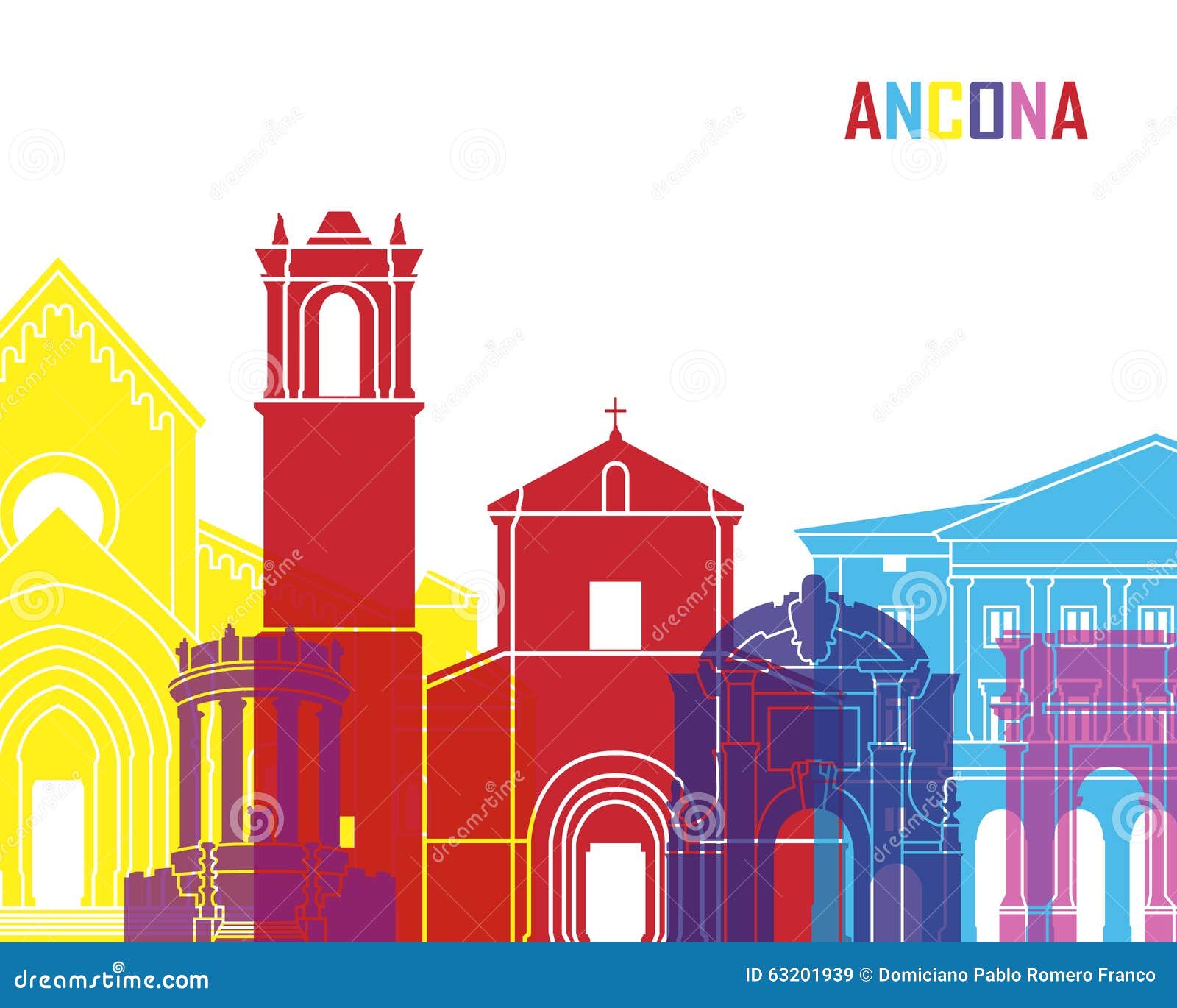 Ancona skyline pop stock vector. Illustration of bright - 63201939