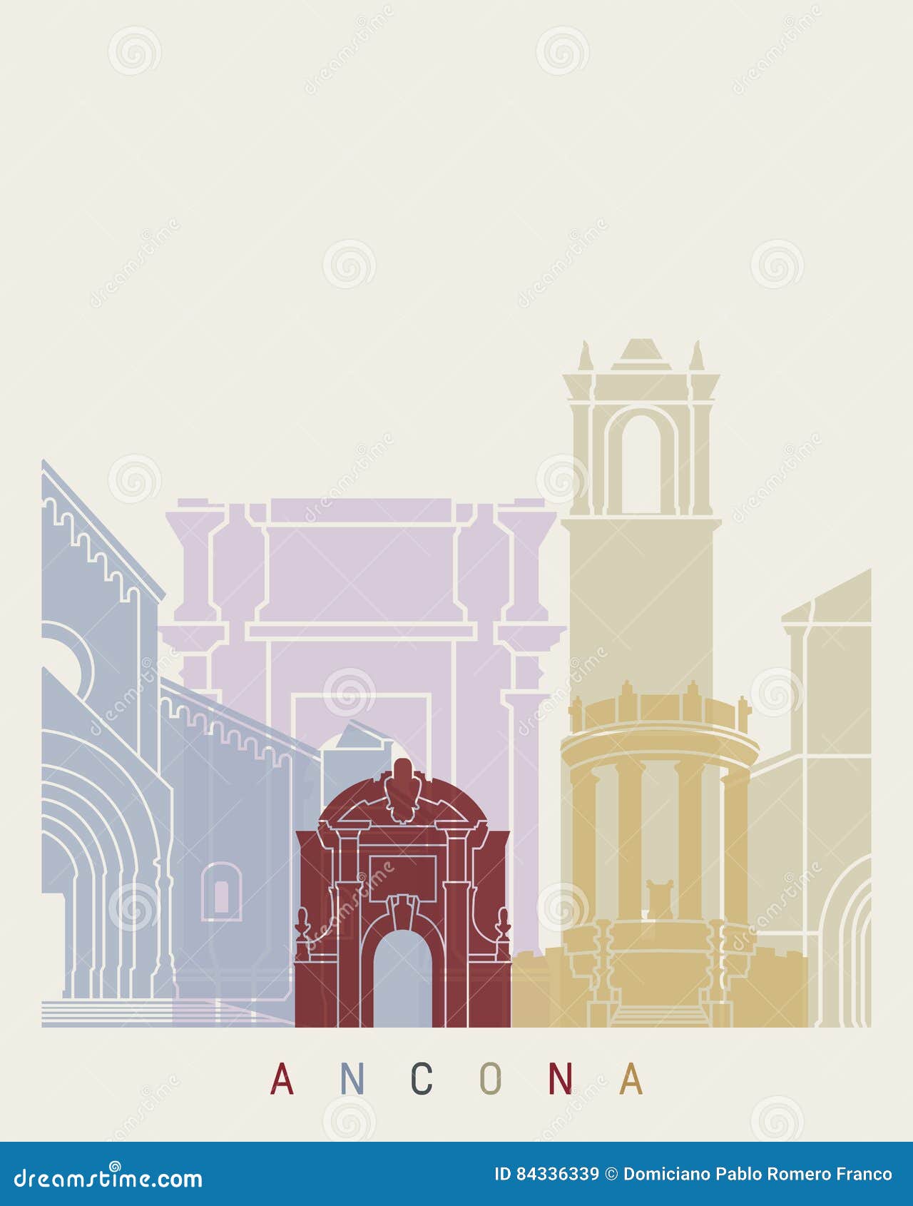 Ancona skyline poster stock vector. Illustration of europe - 84336339