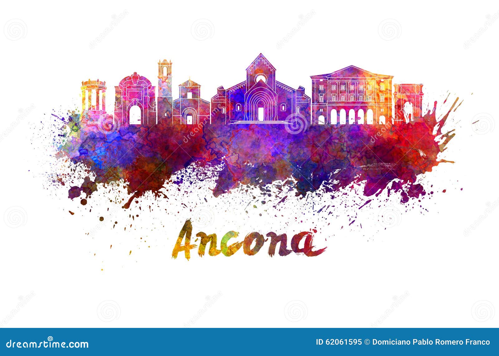Ancona Skyline in Watercolor Stock Illustration - Illustration of ...