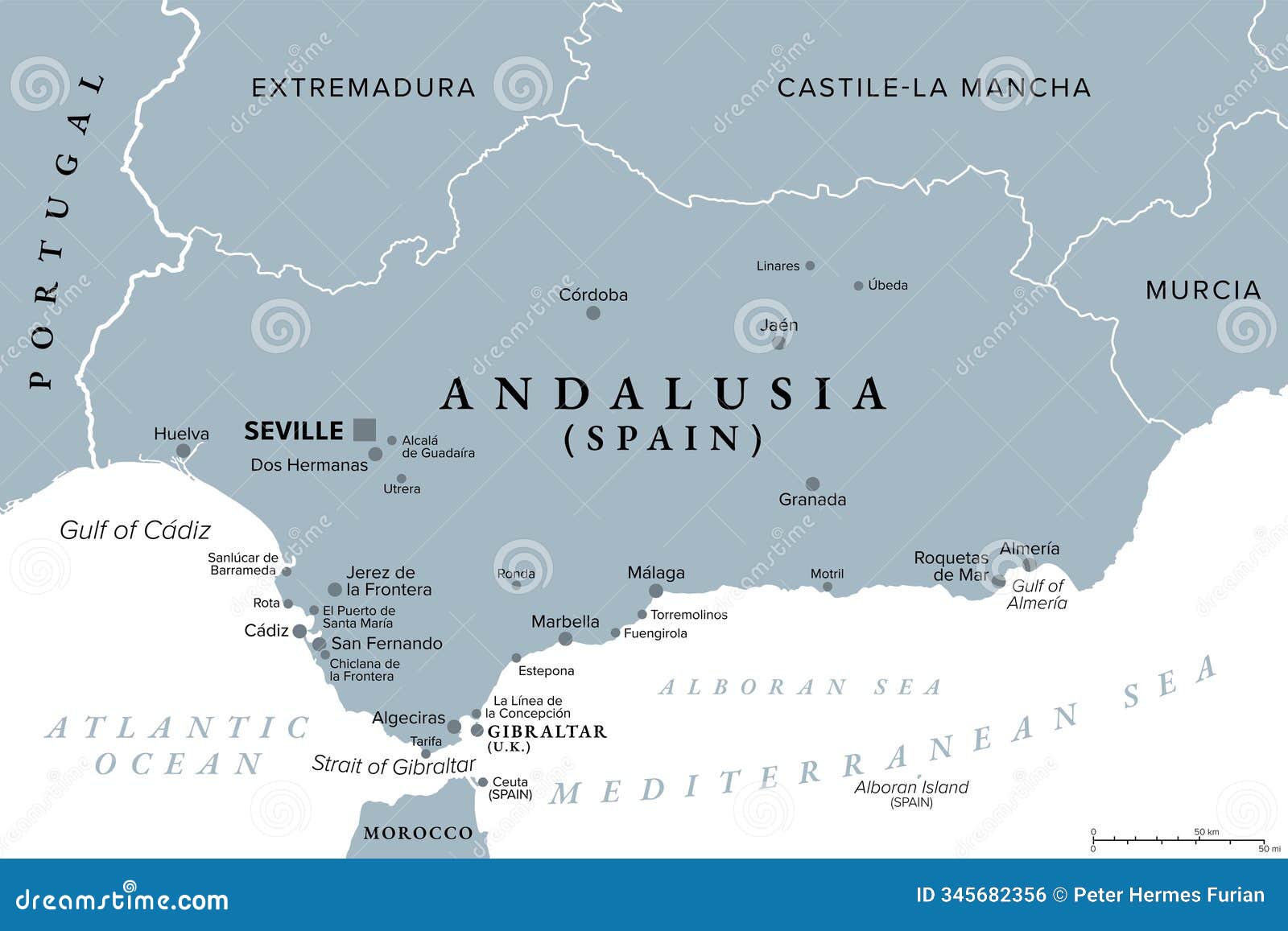 Andalusia, A Region Of Spain, Gray Political Map Vector Illustration ...