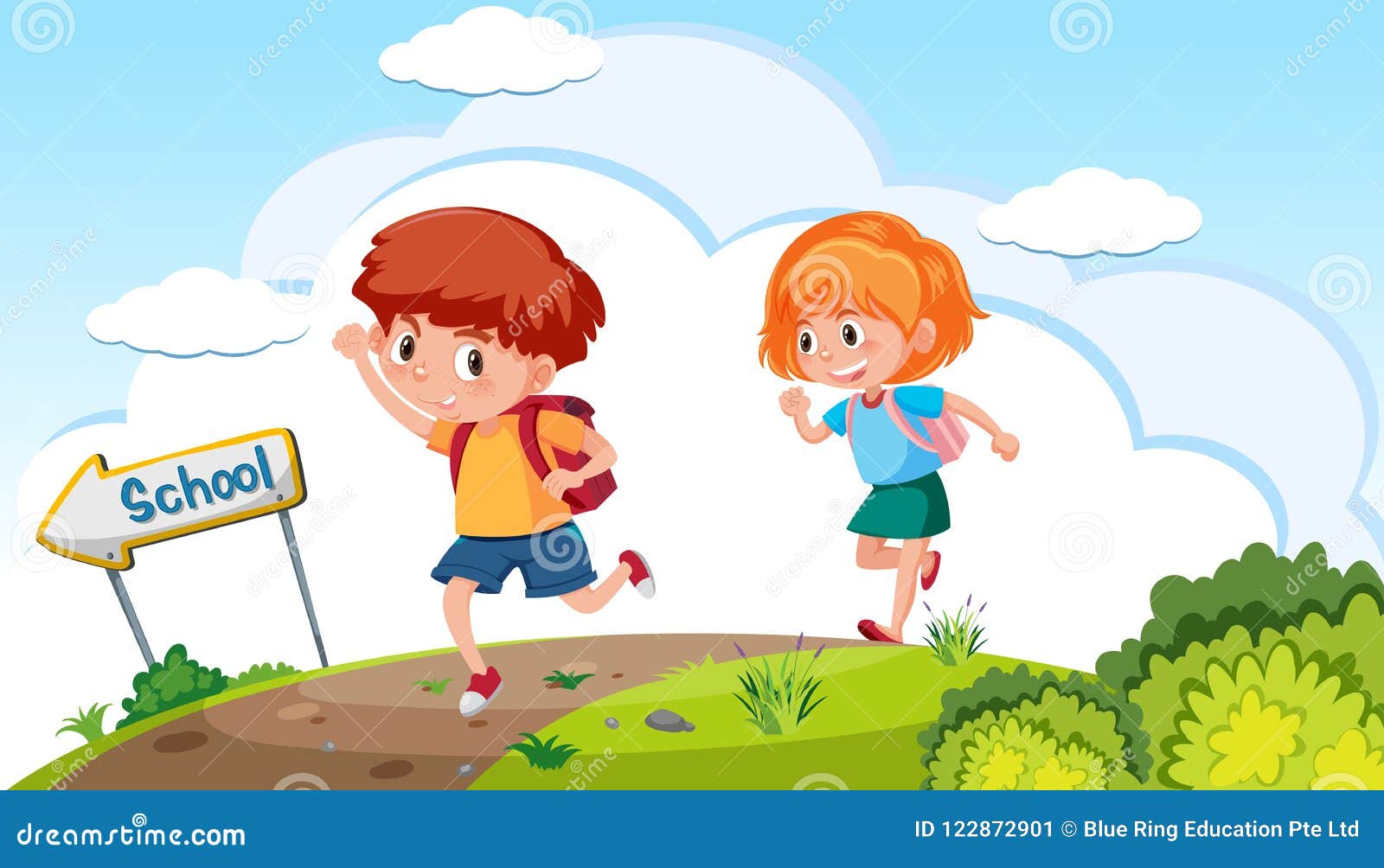 Andare a Scuola Della Ragazza E Del Ragazzo Illustrazione Vettoriale ...