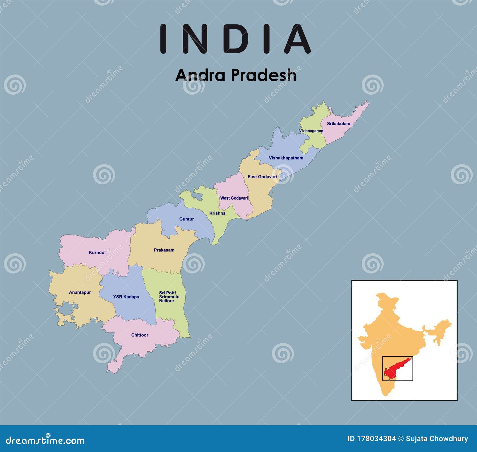 Andhra Pradesh District Map with Colour Vector Illustration. Andhra ...