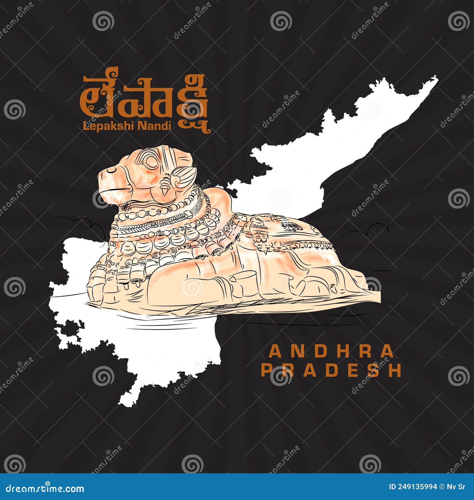 Vector Illustration of the Nandi Statue:, Lepakshi Temple, Andhra ...