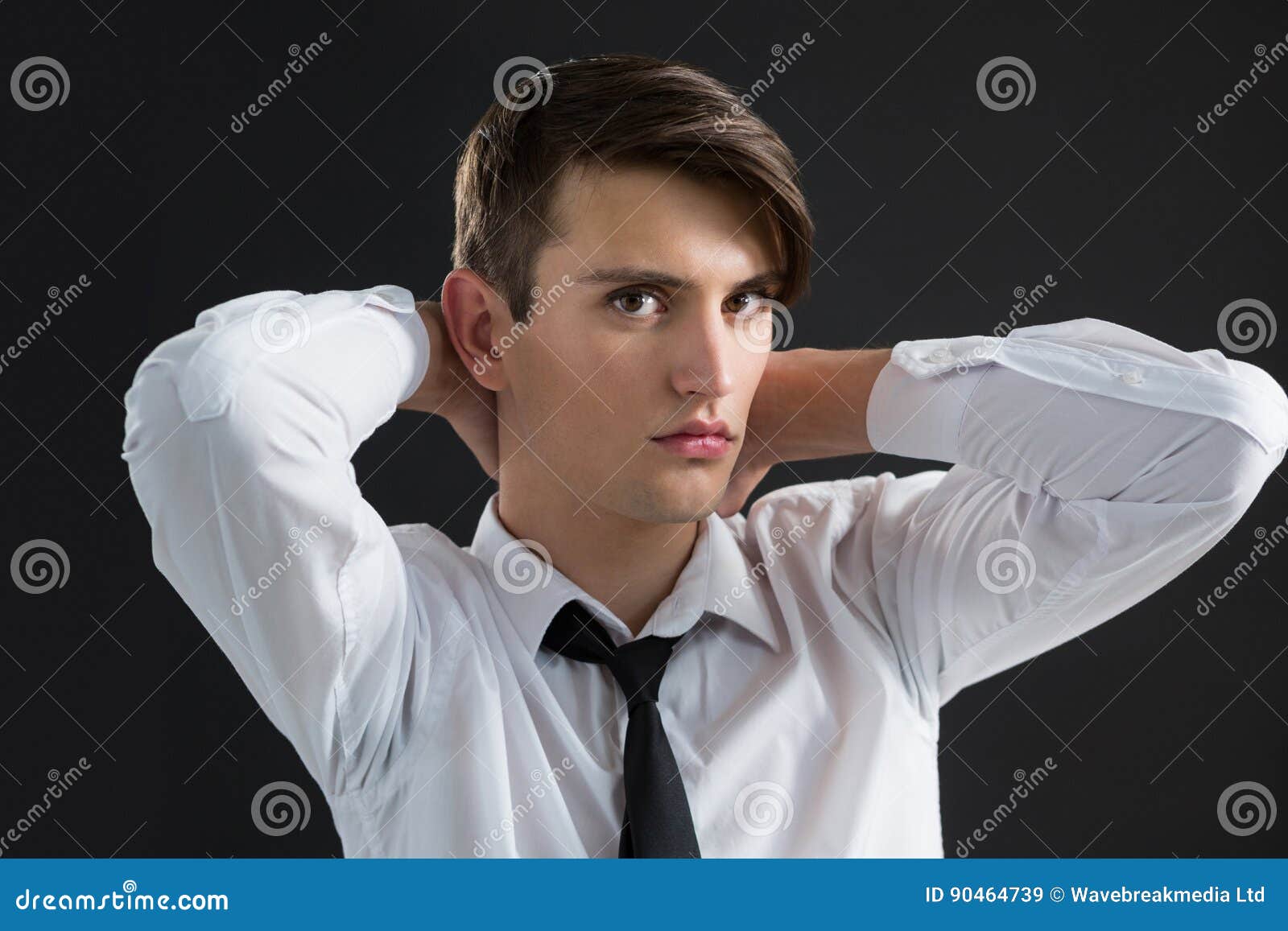 Androgynous Man with Hands on His Neck Stock Image - Image of neck ...