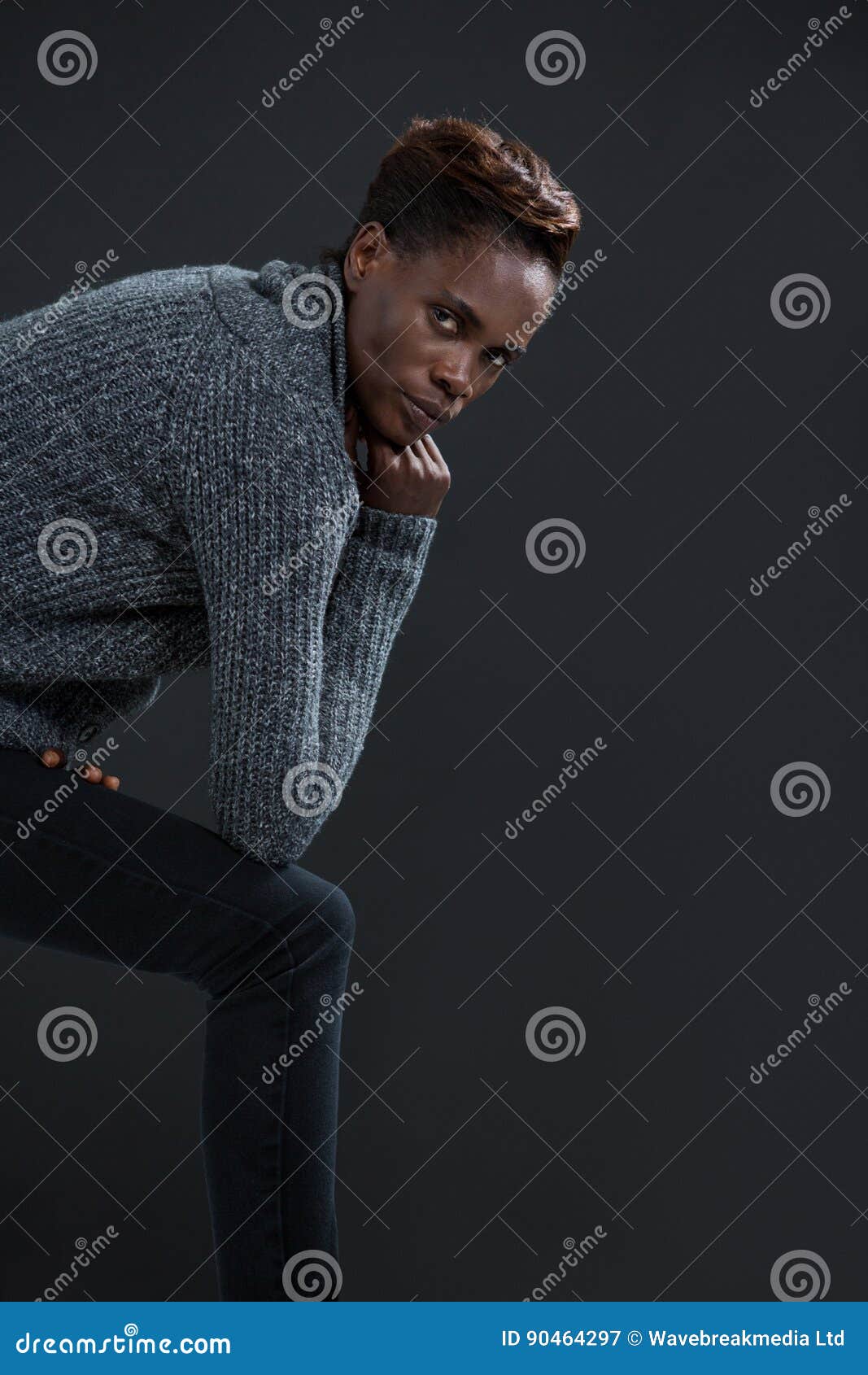 Androgynous Man Posing with Hand on His Chin Stock Image - Image of ...