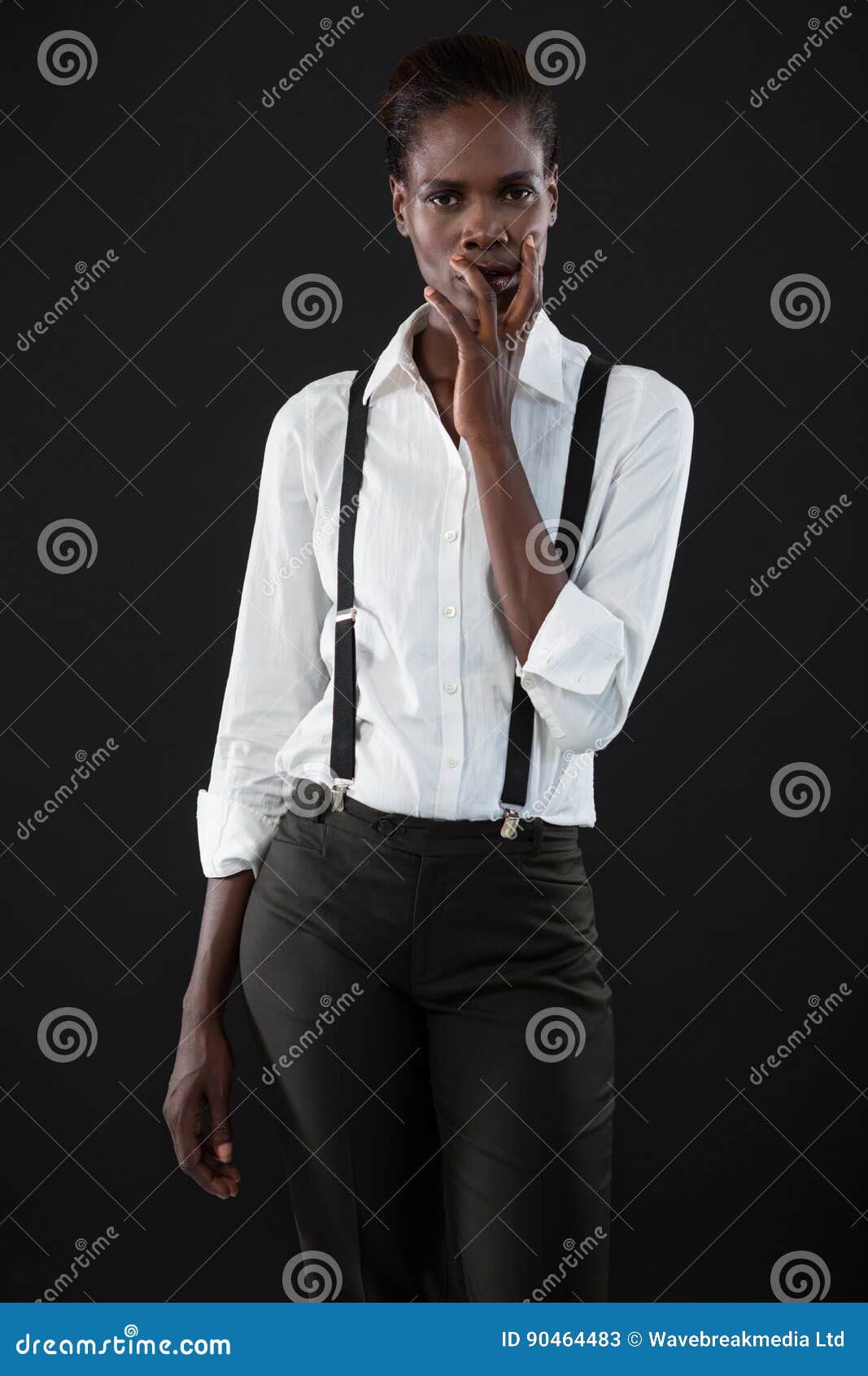 Androgynous Man Standing with Hands on His Face Stock Image - Image of ...