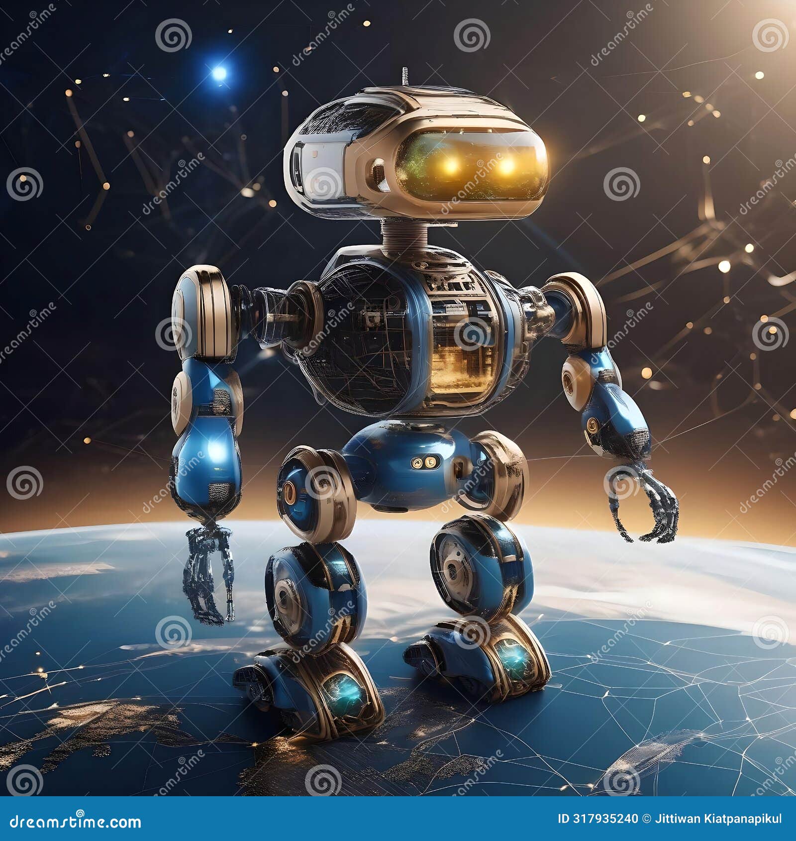 Android AI Robot Standing on Planet Universe, Artificial Intelligence ...