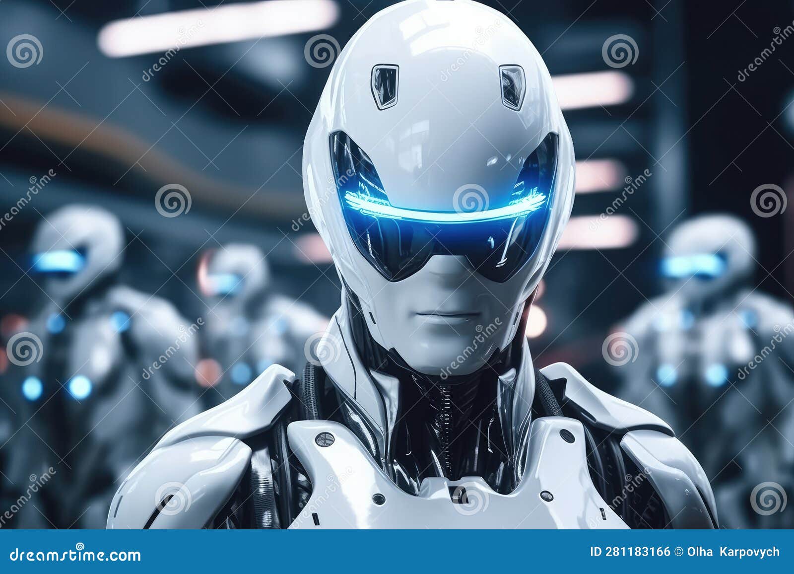 Police Robots Patrol Cops In Uniform Standing Together Artificial ...