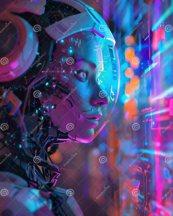 An Android Artist Creating Digital Art Illustrating the Intersection of Robotics and Creativity ...