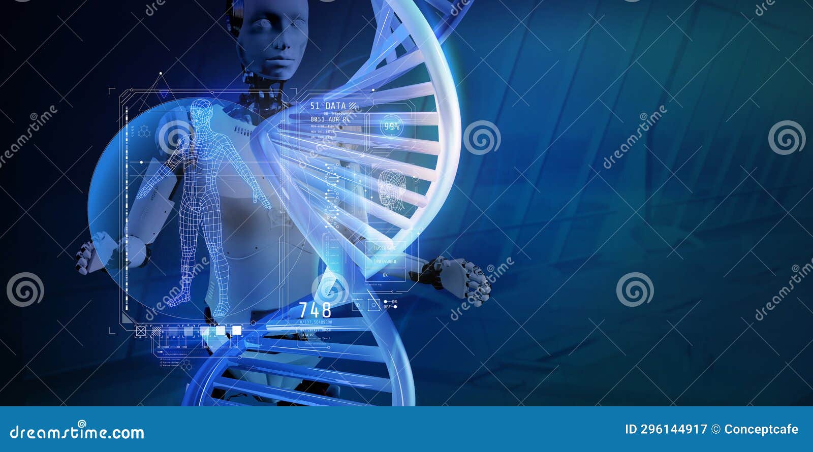 AI Android Studying Human DNA Research Data. Stock Illustration ...