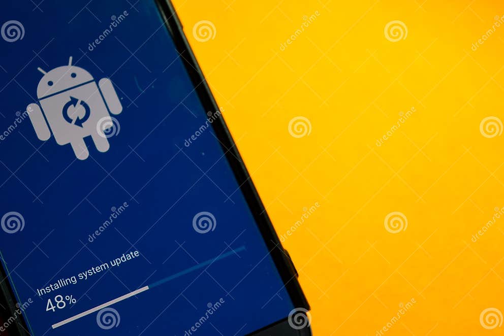 Android on Blue Screen. Installing System Update Editorial Stock Photo ...