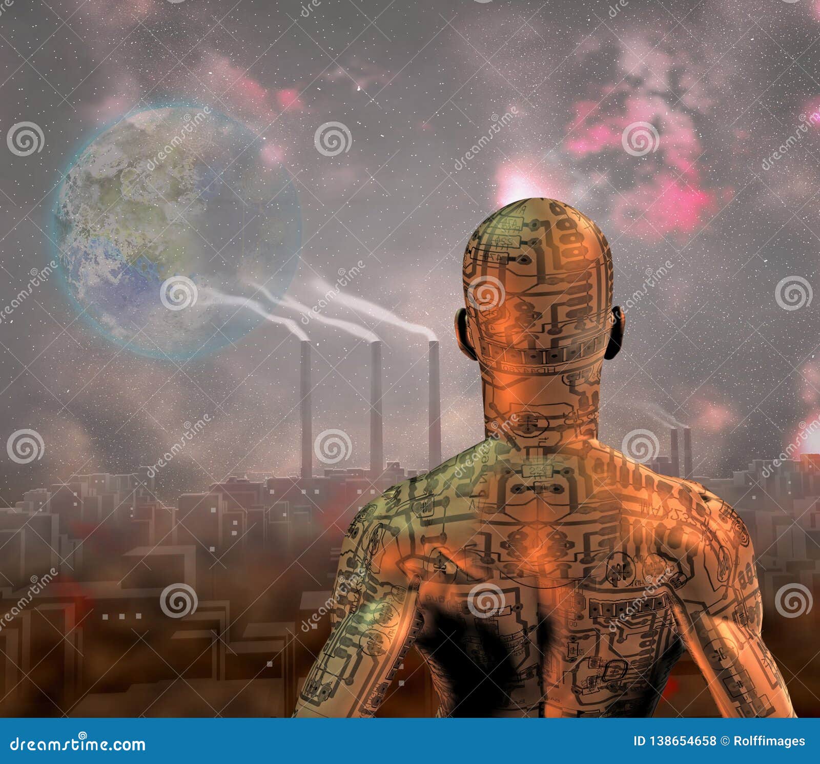 Android before city stock illustration. Illustration of created - 138654658