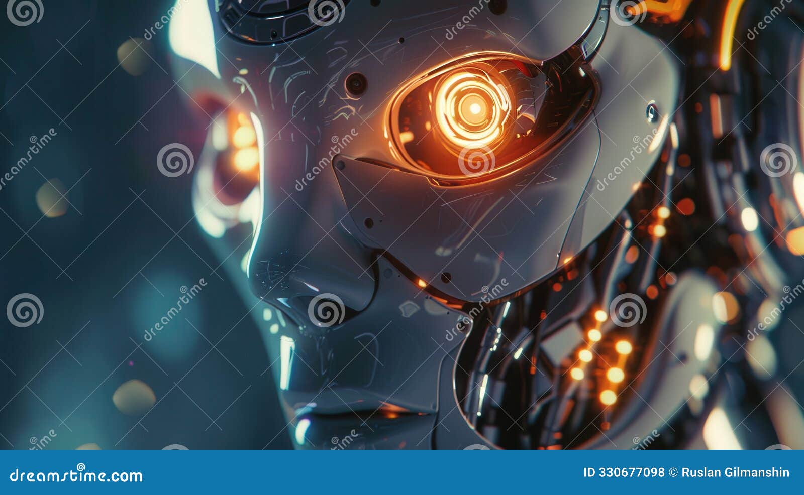 Android Cyborg with Glowing Eyes. Futuristic Robot Stock Illustration ...