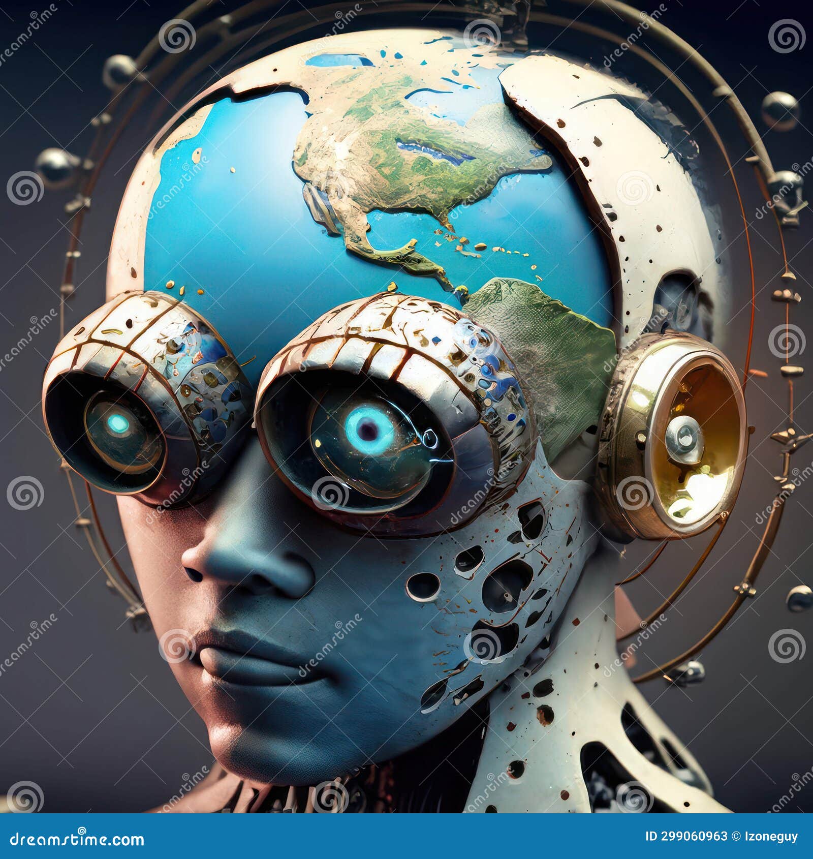 An Android with a Globe for a Head. Stock Illustration - Illustration ...