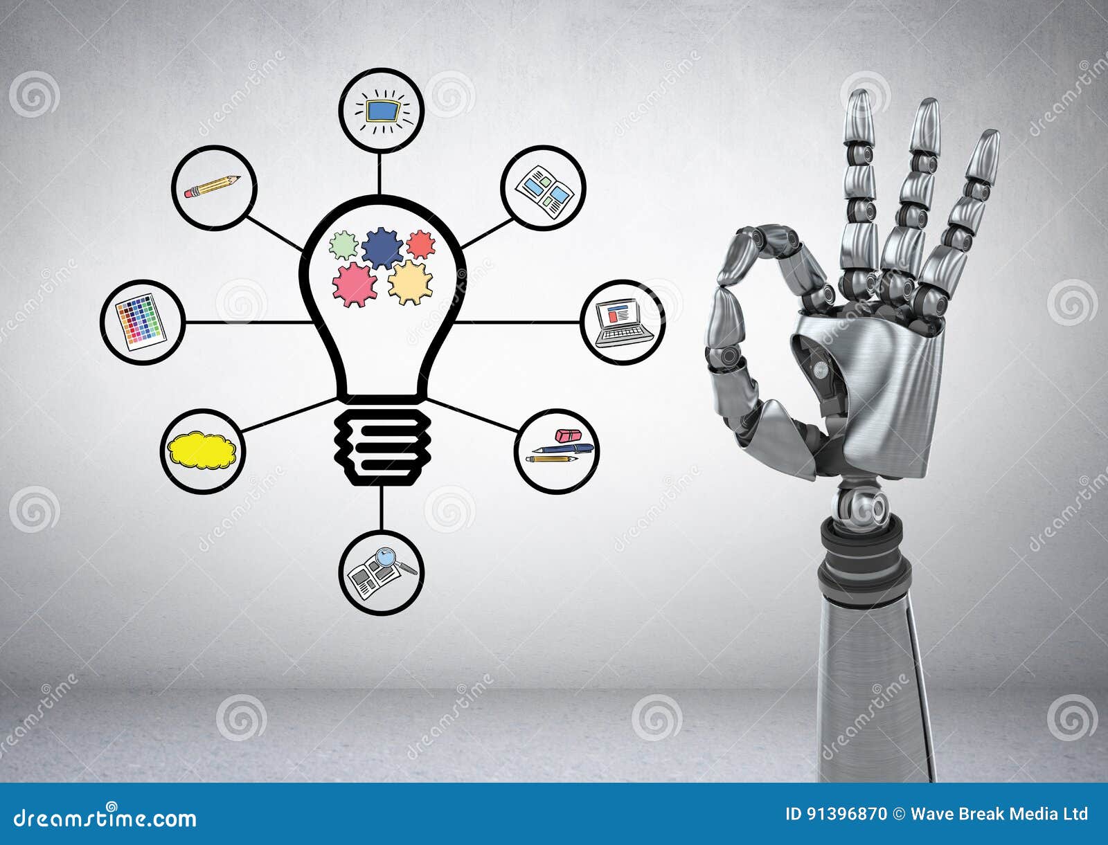 Android Hand Gesture OK with Bulb Ideas Business Graphic Drawings Stock ...