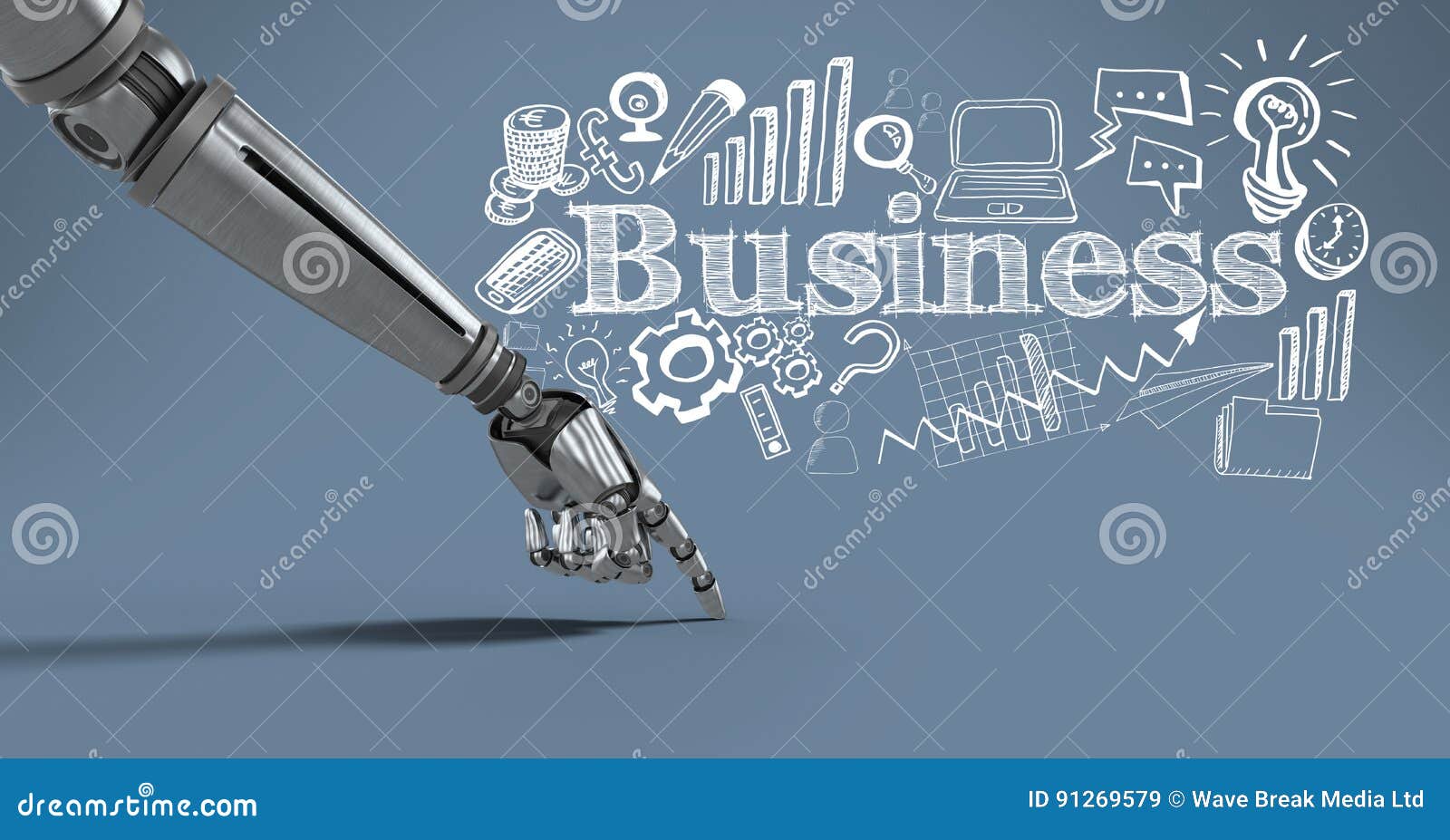 Android Hand Pointing with Business Drawings Graphics and Text Stock ...