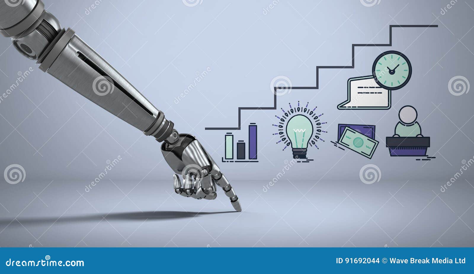 Android Hand Pointing with Business Graphic Drawings Stock Illustration ...