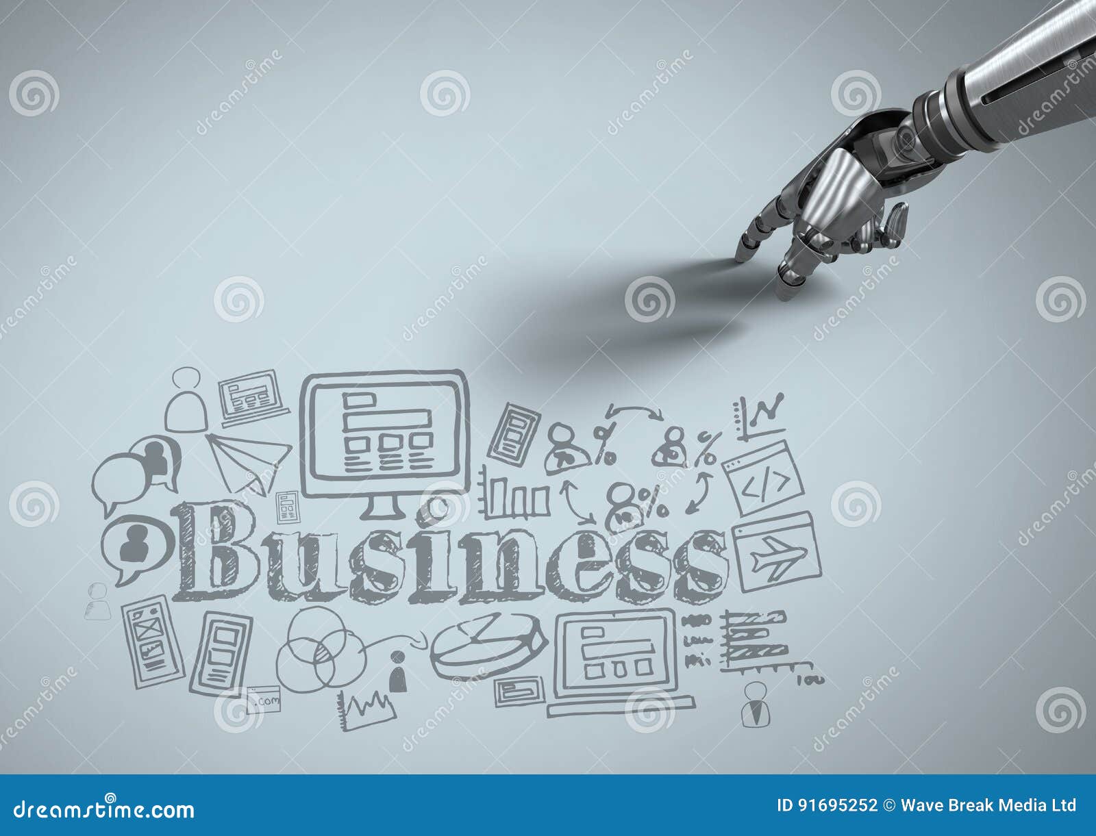 Android Hand Pointing with Business Graphics Drawings Stock ...