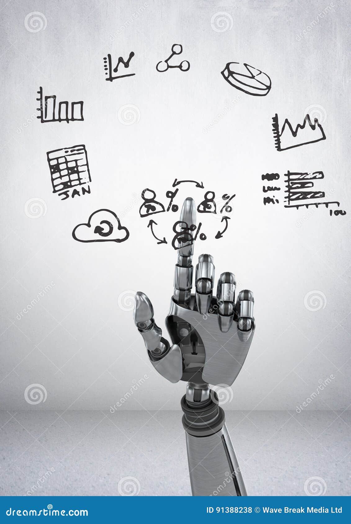 Android Hand Pointing with Charts Business Graphics Drawings Stock ...