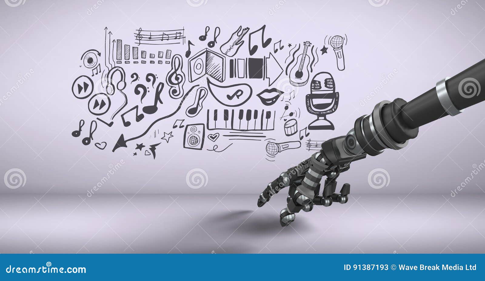 Android Hand Pointing and Music Graphic Drawings Stock Illustration ...