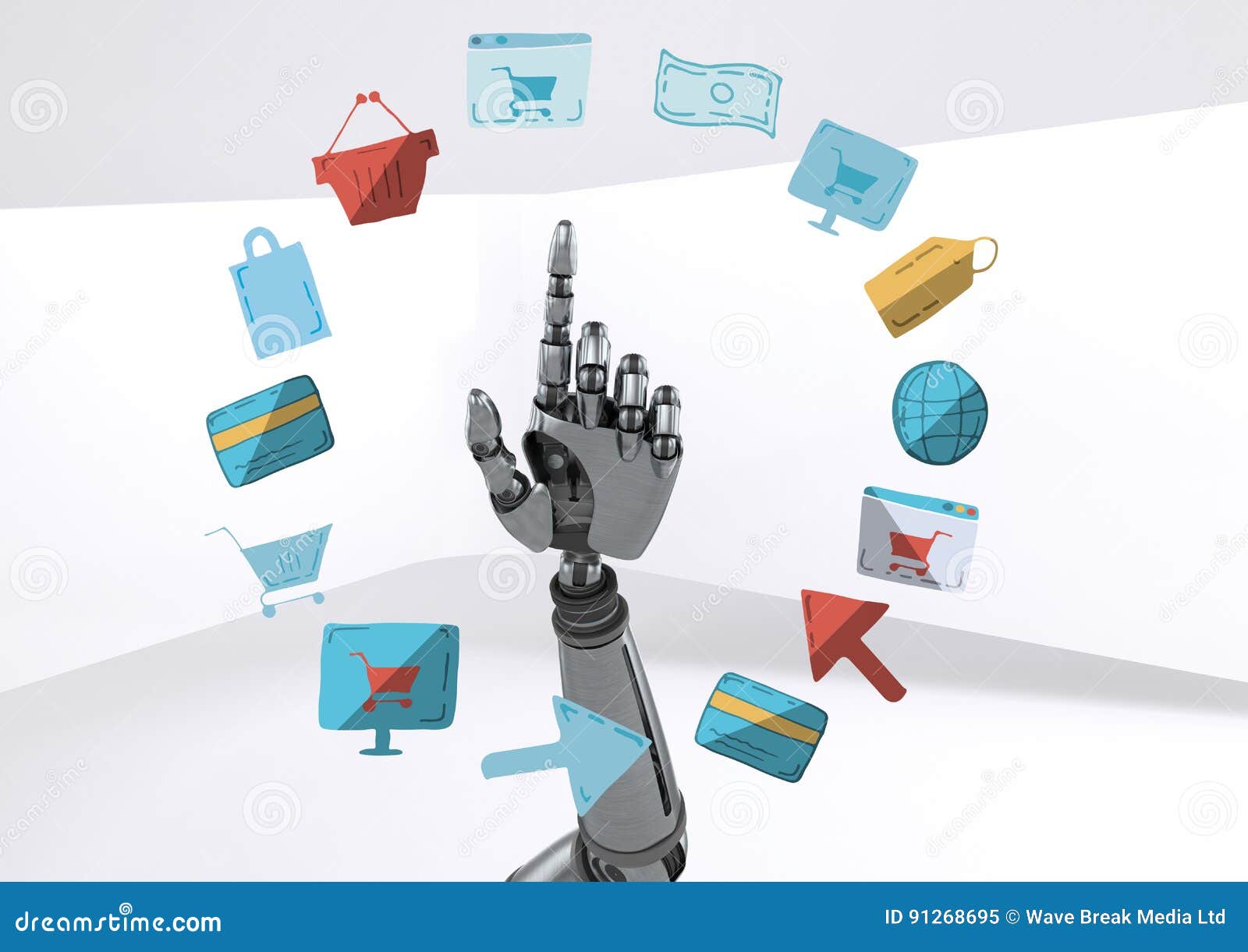 Android Hand Pointing with Online Shopping Drawings Graphics Stock ...