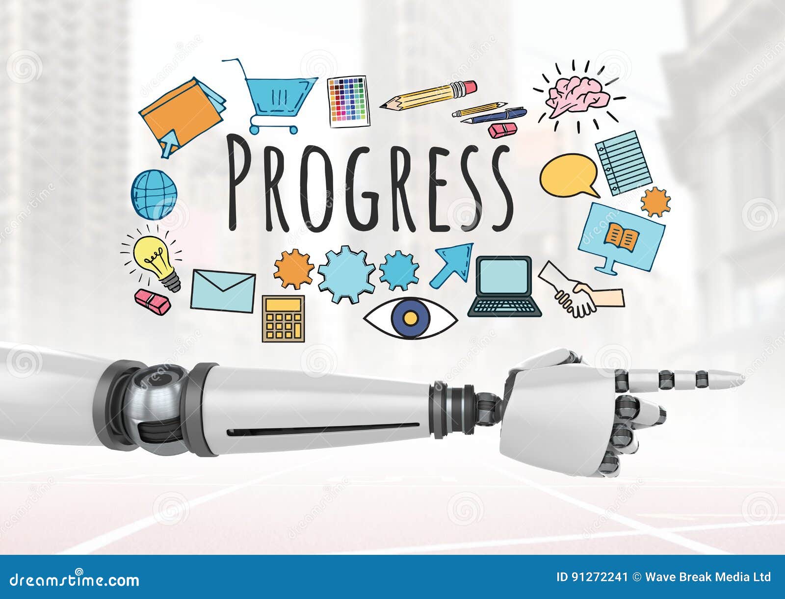 Android Hand Pointing and Progress Text with Drawings Graphics Stock ...