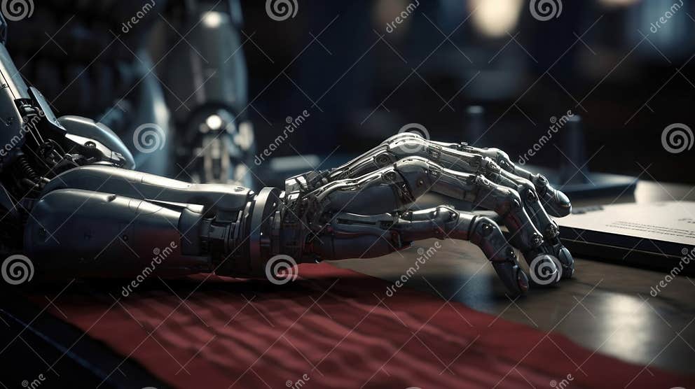 Android Hand on the Table Signs a Document. Limitation of Exposure To ...