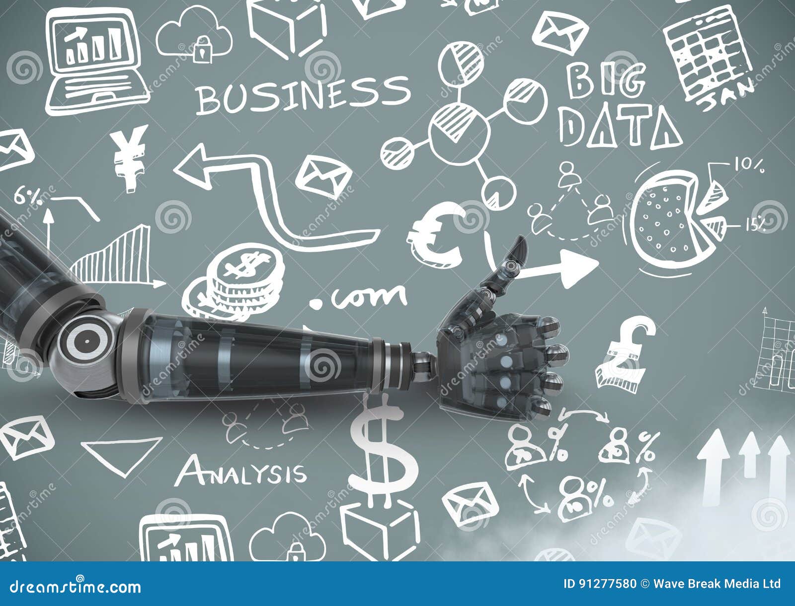 Android Hand Thumbs Up with Business Graphics Drawings Stock ...